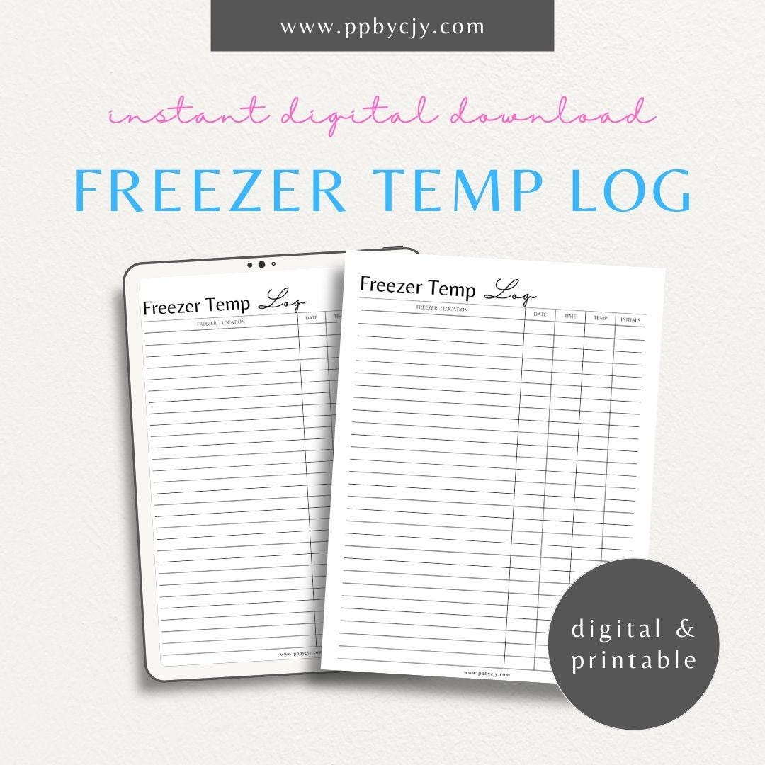 Freezer Temperature Log Printable Template | Instant Digital Download ...