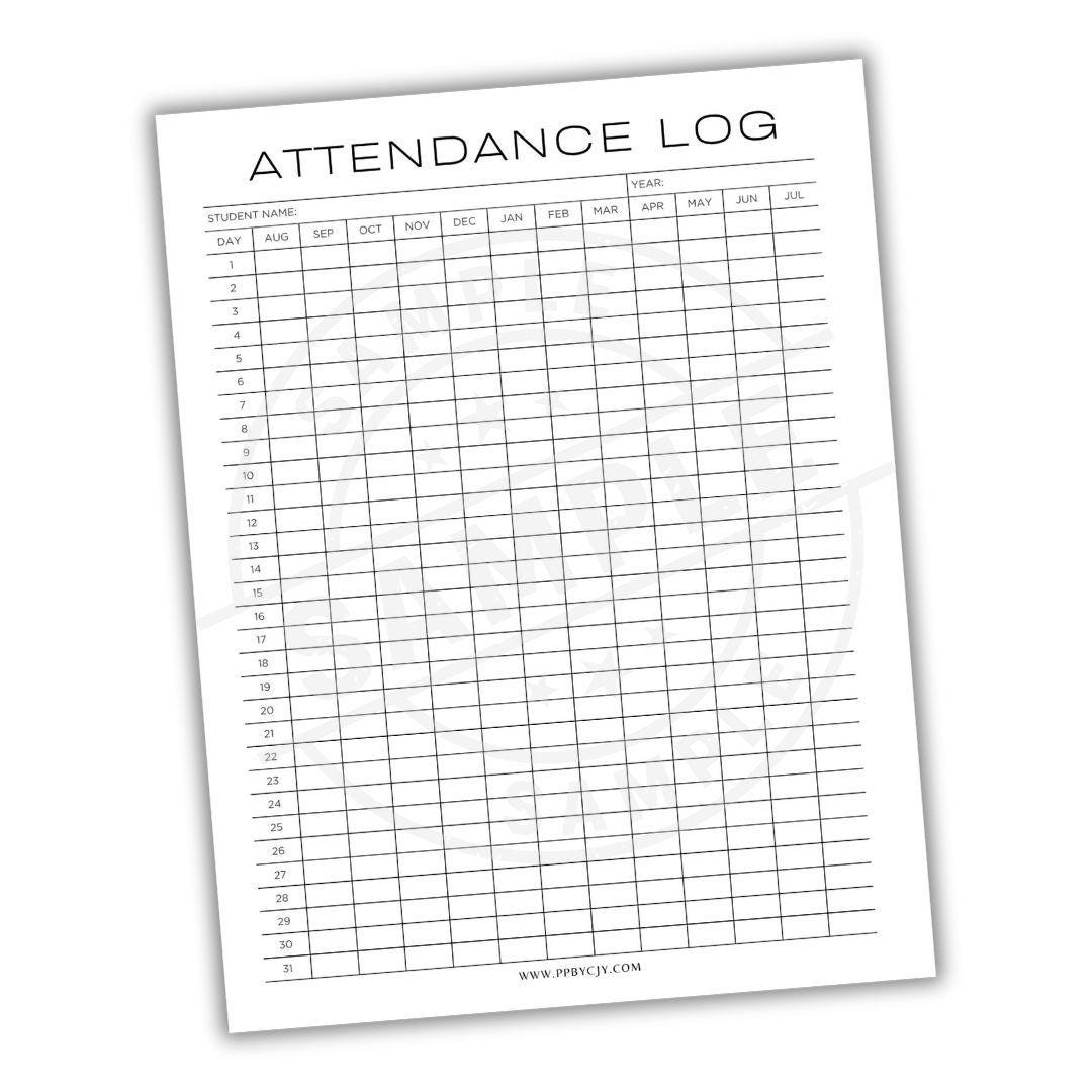 Homeschool Attendance Log Printable Template | Instant Digital Download ...
