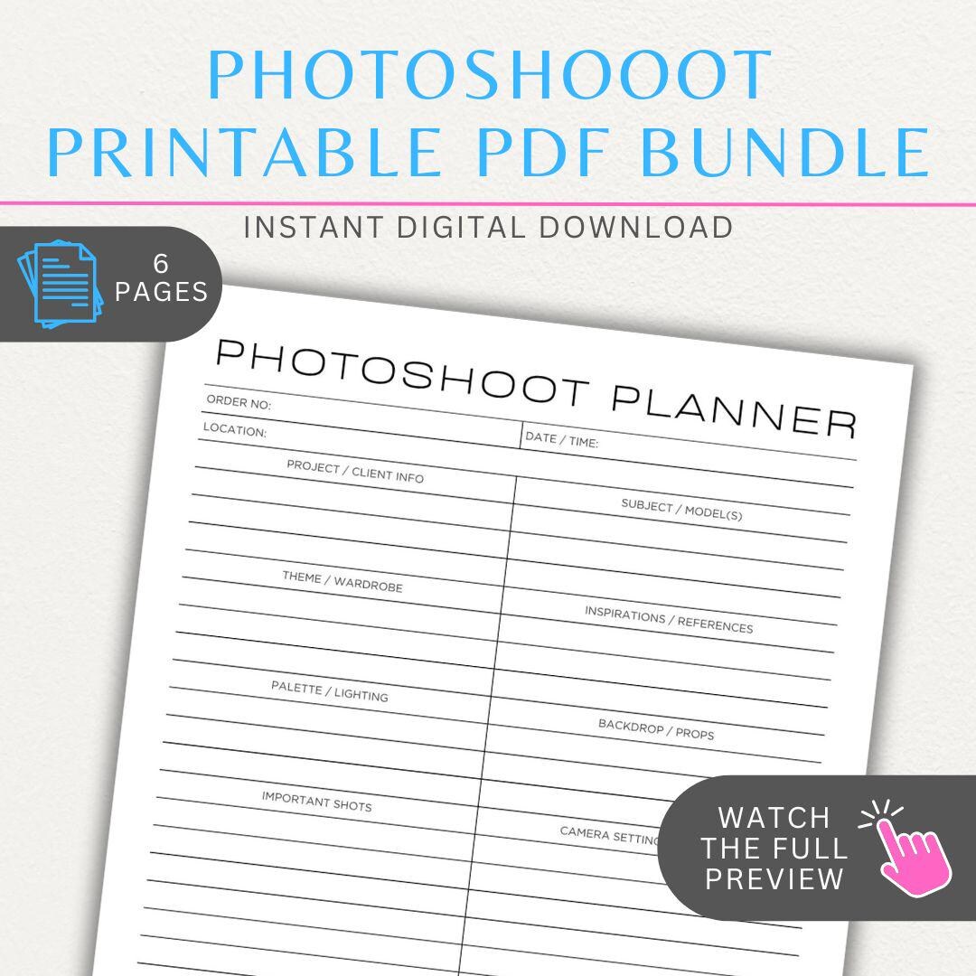 Photoshoot Planner Bundle | 6-page Photography Organizer | Session ...