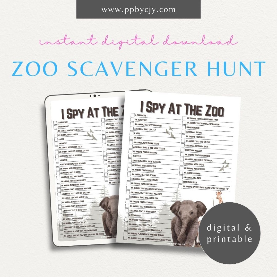 Zoo Adventure Scavenger Hunt for Kids Wildlife Exploration Game ...