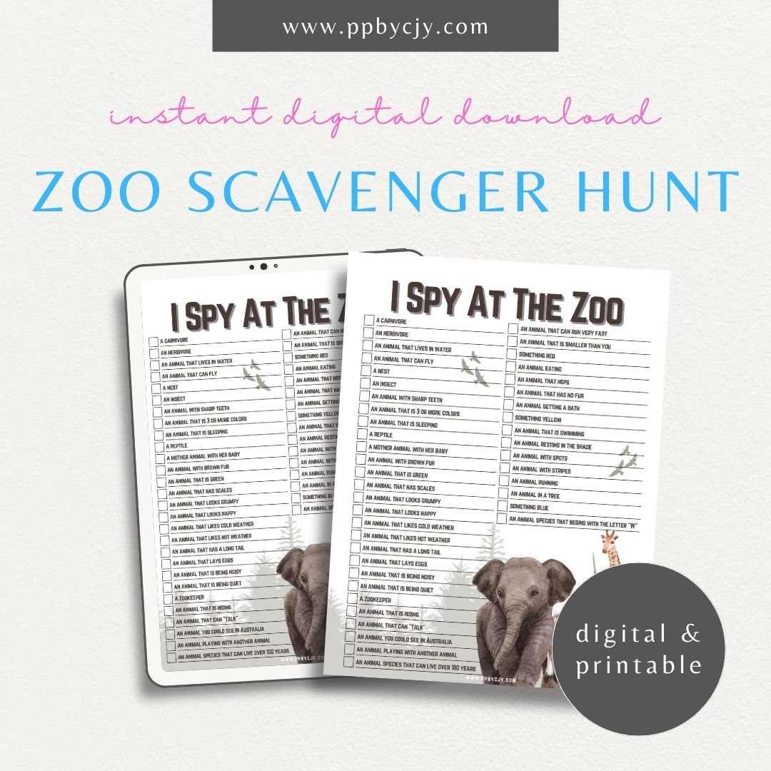 Zoo Adventure Scavenger Hunt for Kids Wildlife Exploration Game ...