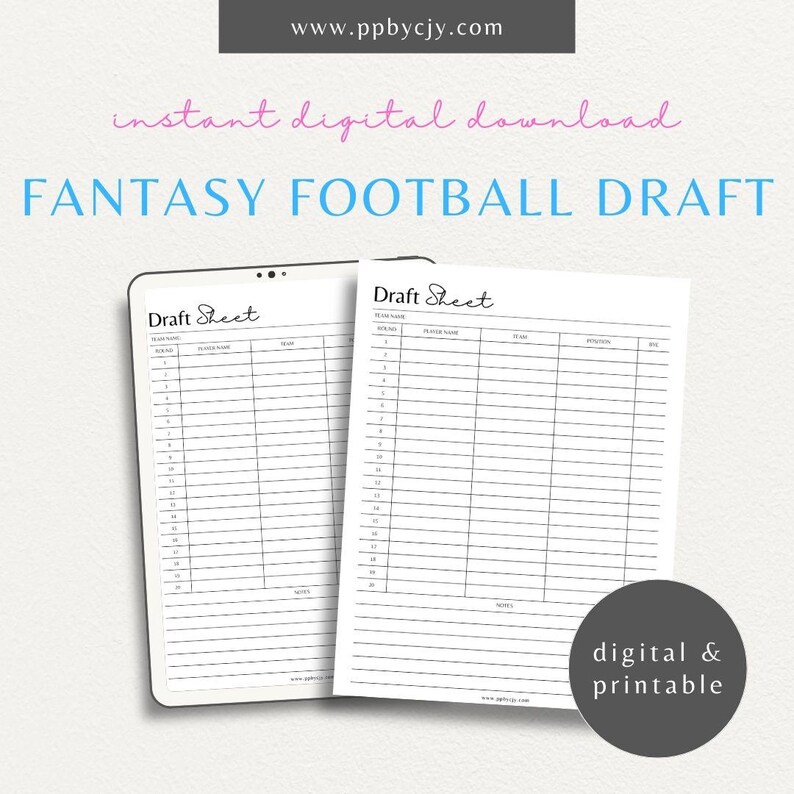 Fantasy Football Draft Sheet Printable Template | Digital Download ...
