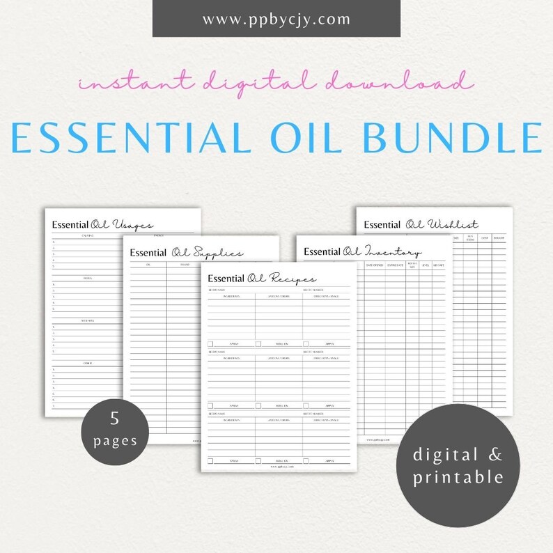 Essential Oils Printable Bundle | Aromatherapy Planner Kit | Oil ...