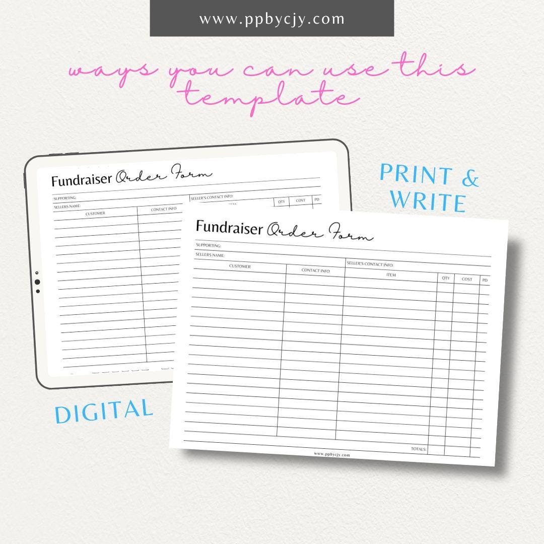 Fundraiser Order Form Printable Template | Digital Download | Product ...