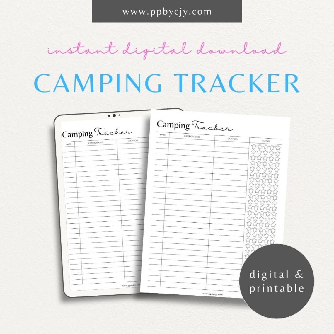 Camping Tracker With Review Printable Template Digital Download Outdoor ...