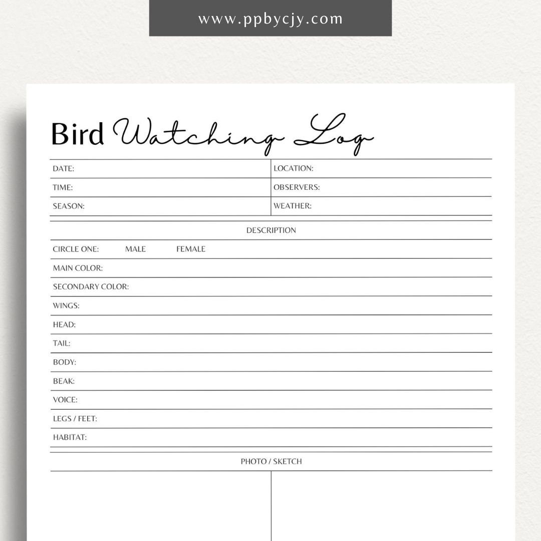 Bird Watching Printable Observation Log | Avian Species Identification ...