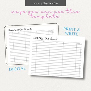 Book Sign-out Sheet Printable Template | Instant Digital Download ...
