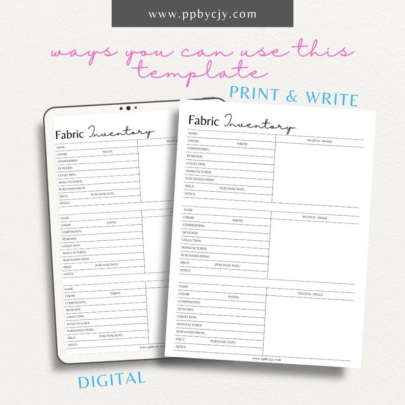 Fabric Stash Inventory Sheet | Sewing Project Textile Supplies Log ...