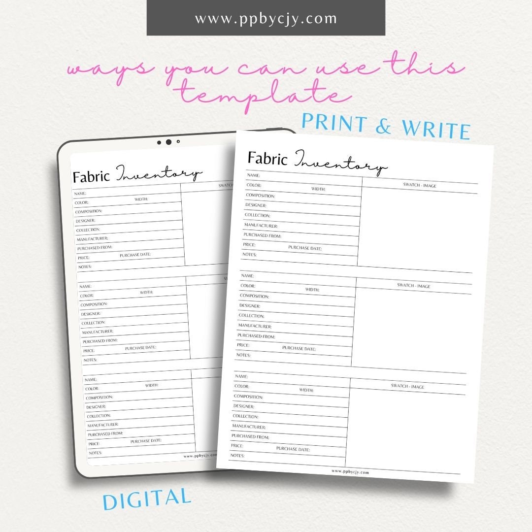 Fabric Stash Inventory Sheet | Sewing Project Textile Supplies Log ...