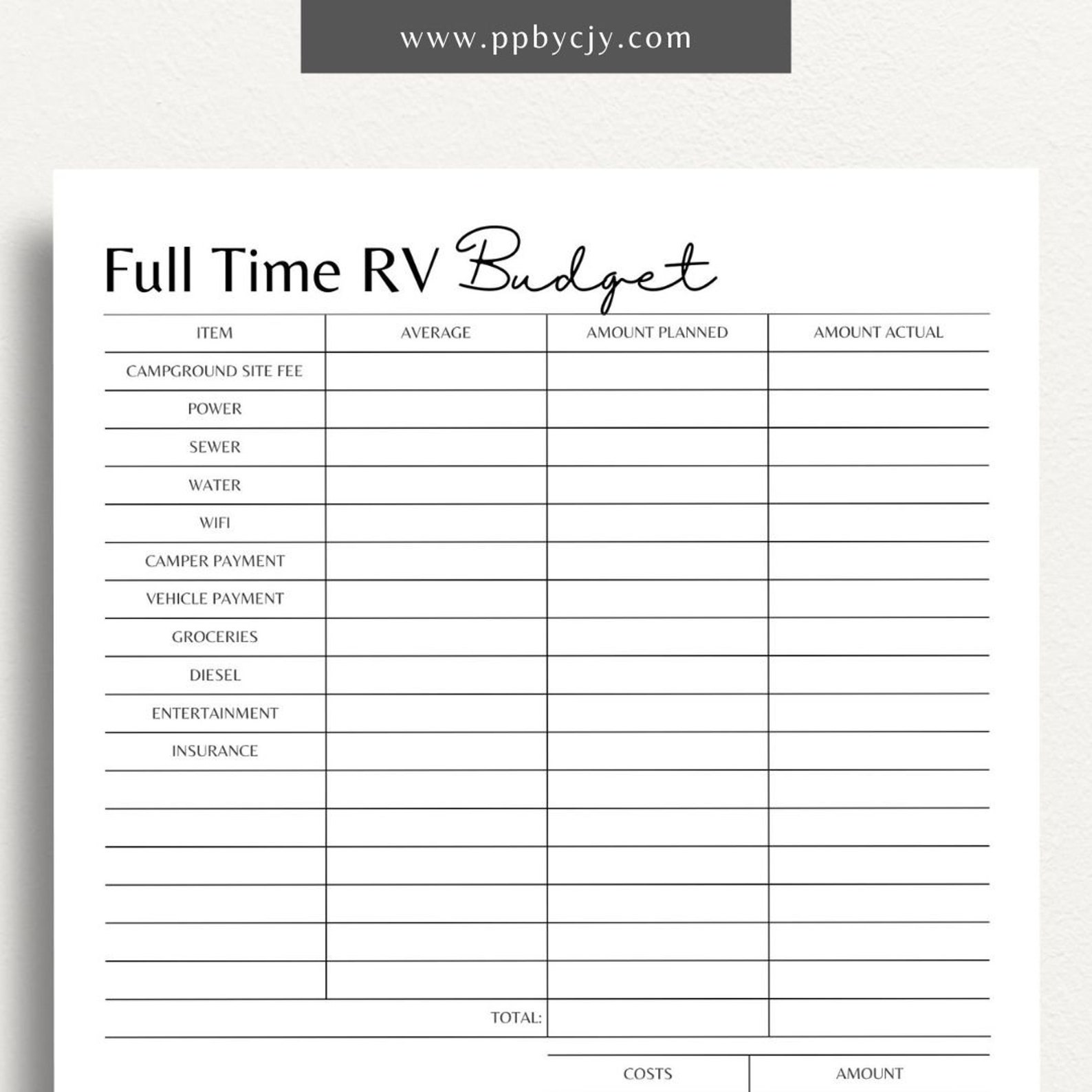 Full Time RV Budget Printable Template | Digital Download | RV Expense ...