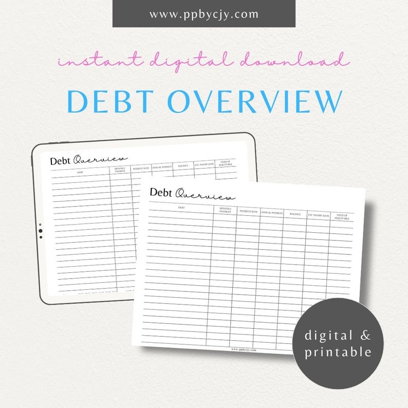 Debt Overview Finance Tracker | Financial Repayment Organizer ...