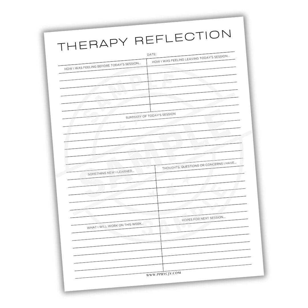 Post Therapy Reflection Printable PDF Template | Counseling Session ...