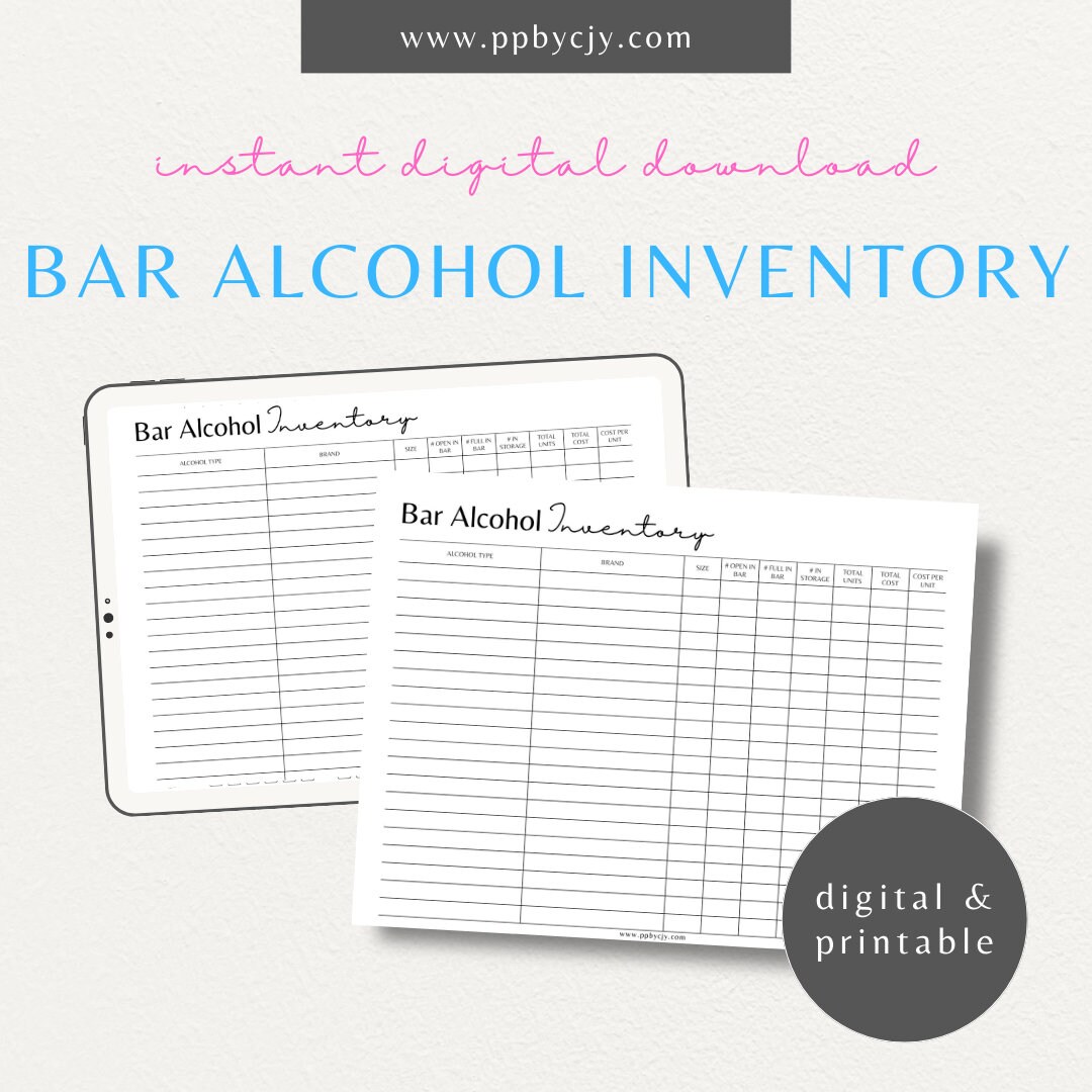 Bar Alcohol Inventory Tracker | Liquor Cabinet Supply Stock Manager ...