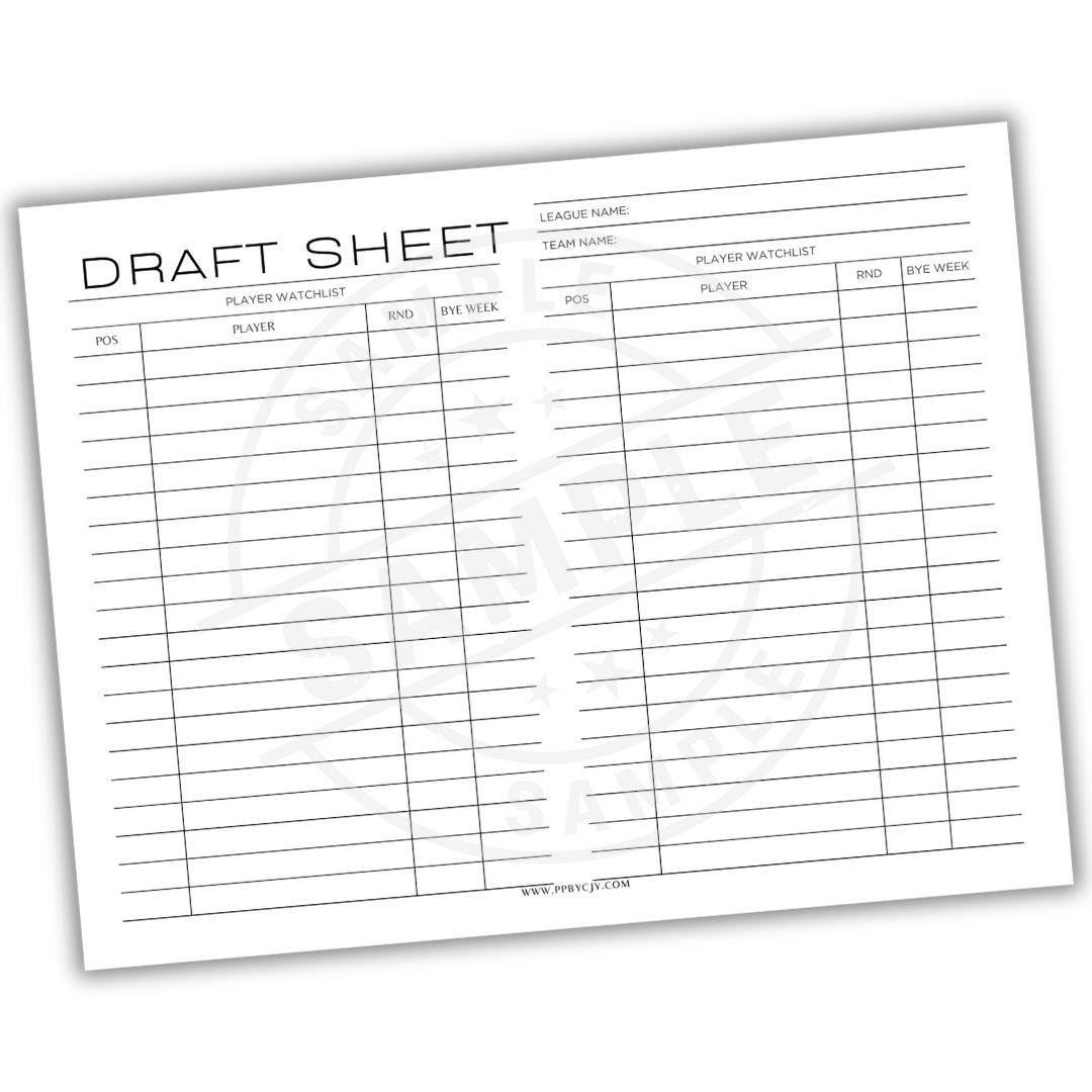 Fantasy Football Draft Sheet Bundle | Digital Download | Comprehensive ...