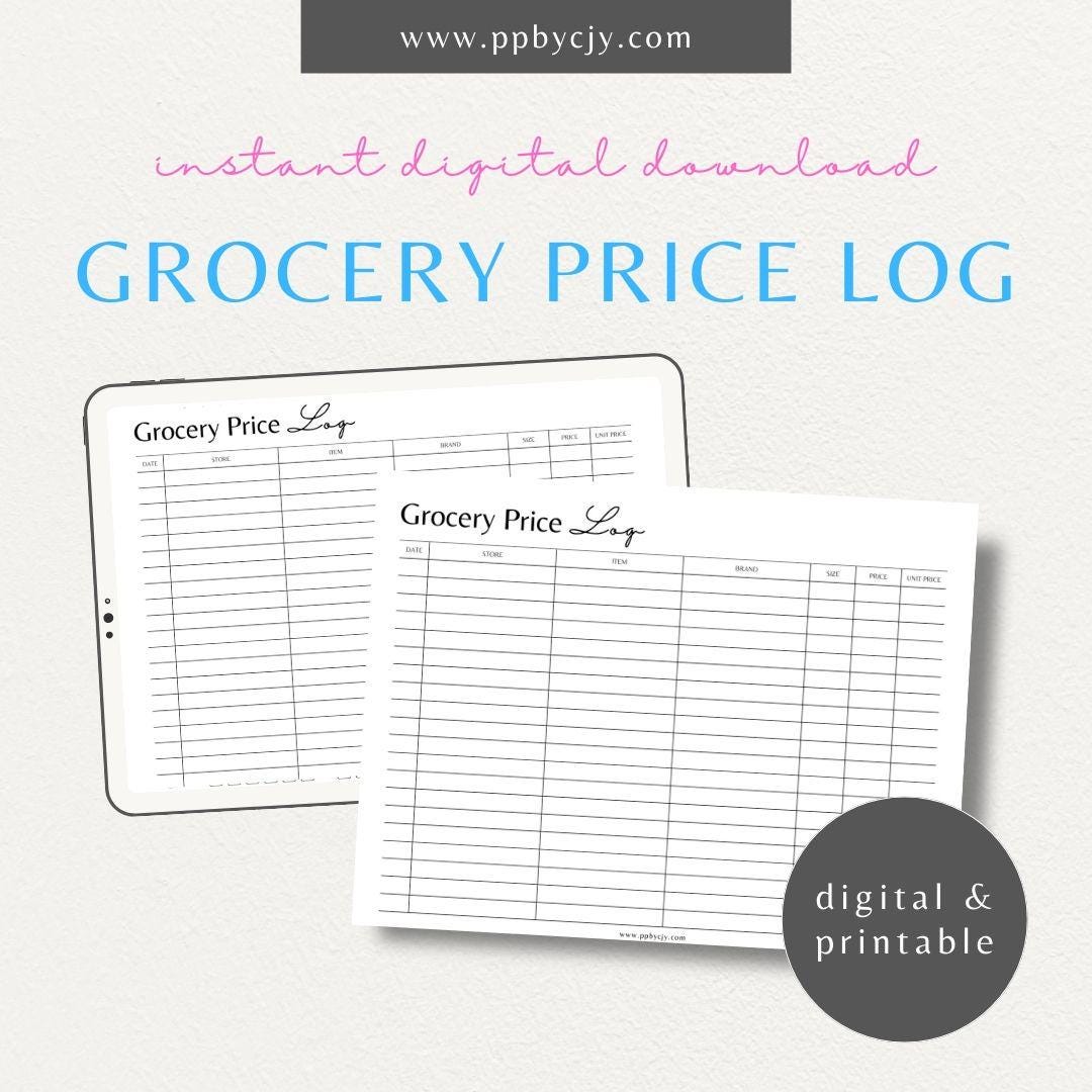 Grocery Price Log Printable Template | Digital Download | Track ...