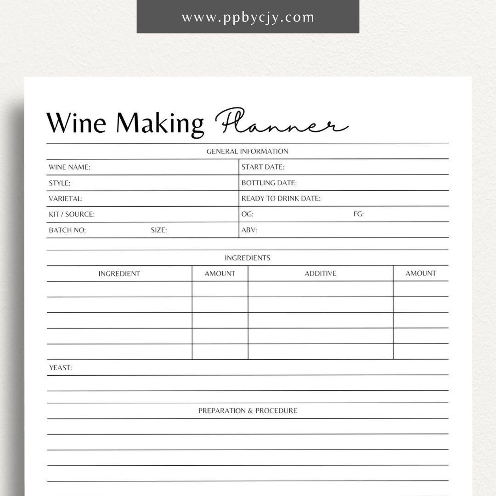 Wine Making Planner Printable Template Digital Download Homebrew ...