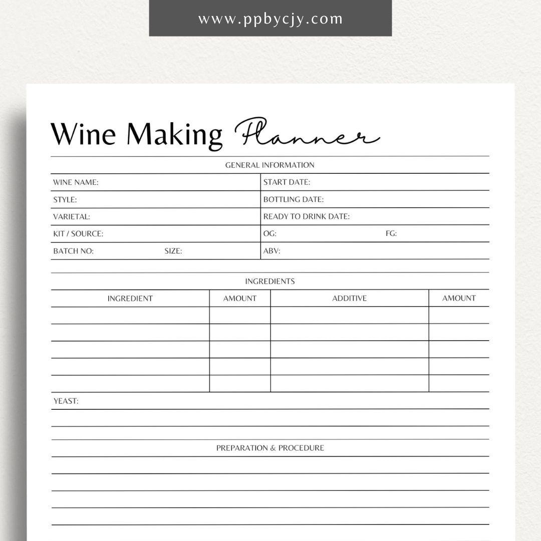Wine Making Planner Printable Template | Digital Download | Homebrew ...