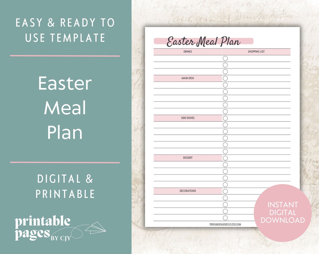Easter Dinner Menu Planning Printable Template Easter Holiday Party ...
