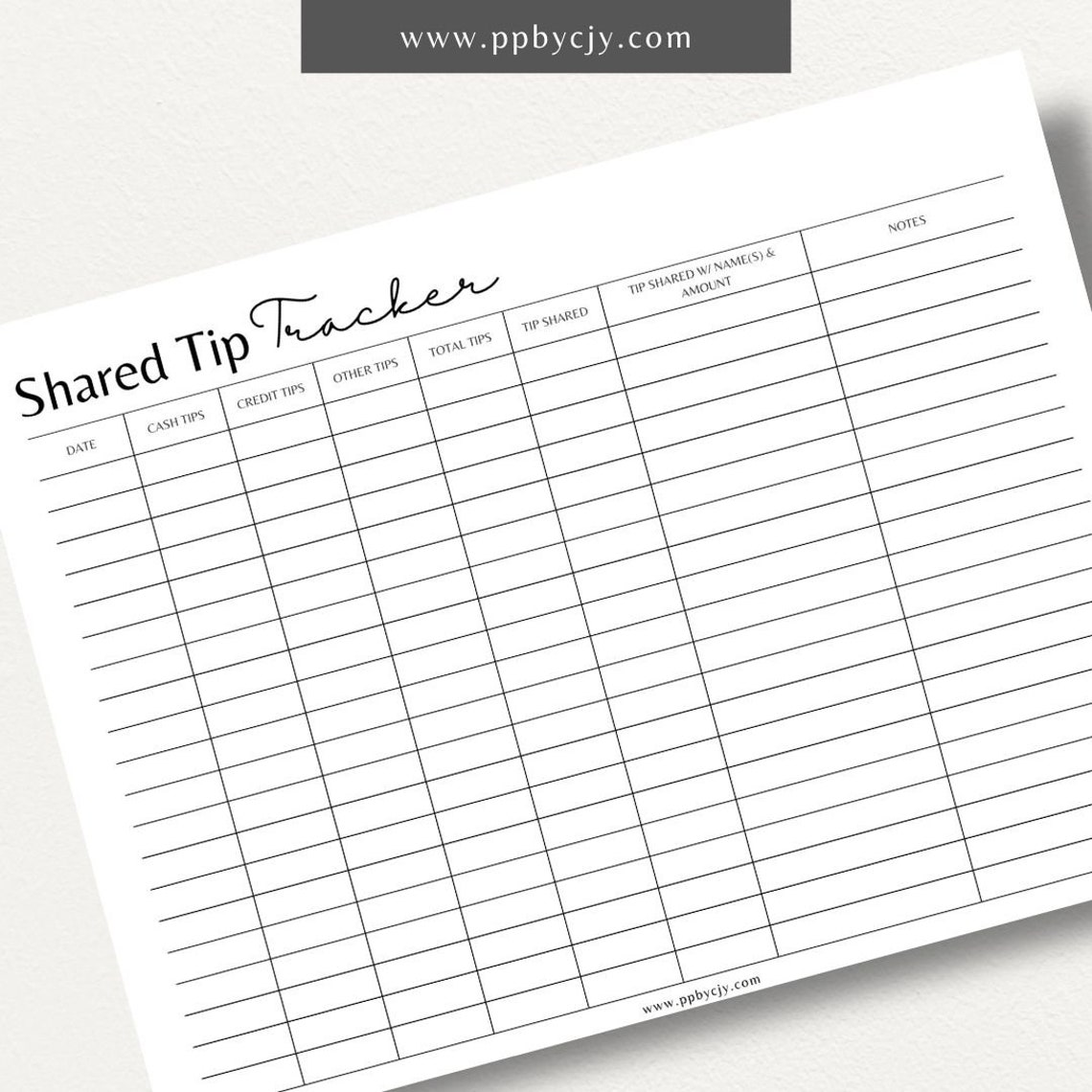 Shared Server Tip Tracker | Restaurant Tip Distribution Sheet | Cafe ...