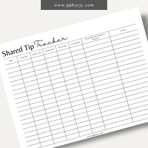 Shared Server Tip Tracker | Restaurant Tip Distribution Sheet | Cafe ...
