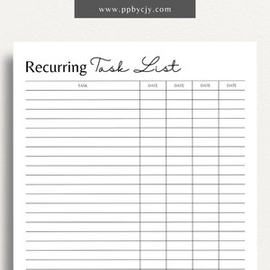 Recurring Task Checklist | Routine Task Chore Tracker | Monthly Task ...