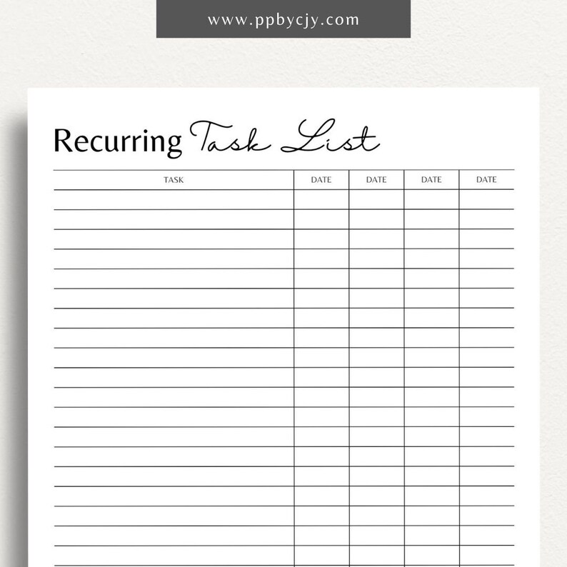 Recurring Task Checklist Routine Task Chore Tracker Monthly Task ...
