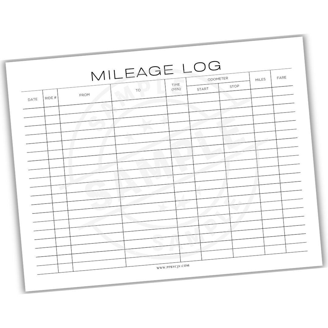 Rideshare Mileage Log Printable | Uber Driving Tracker | Lyft Digital ...
