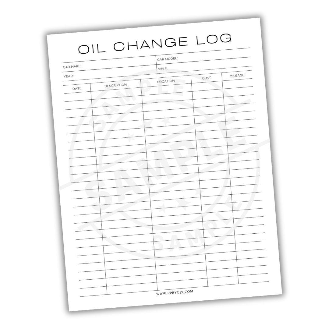 Vehicle Oil Change Log Printable | Car Maintenance Tracker | Auto ...
