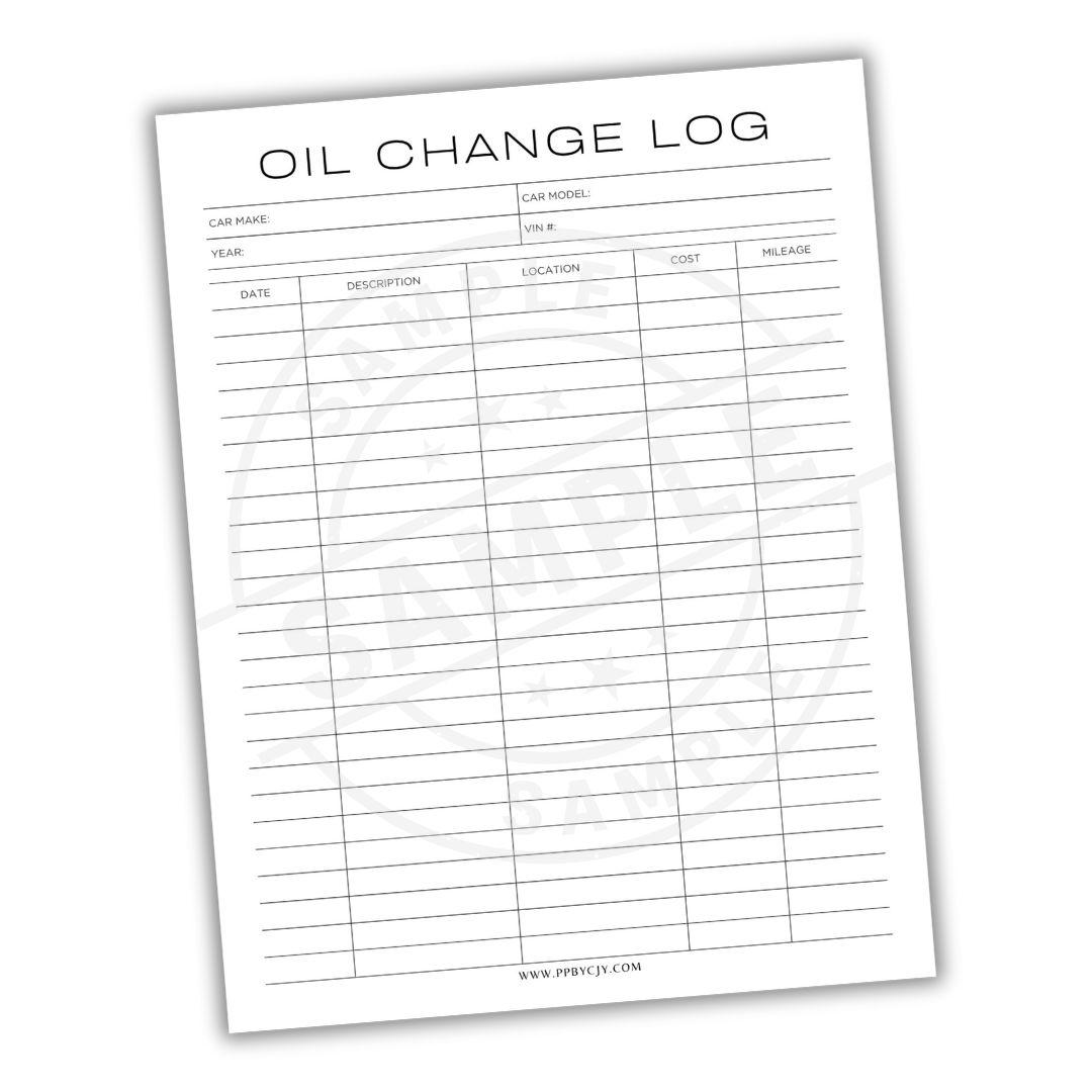 Vehicle Oil Change Log Printable | Car Maintenance Tracker | Auto ...