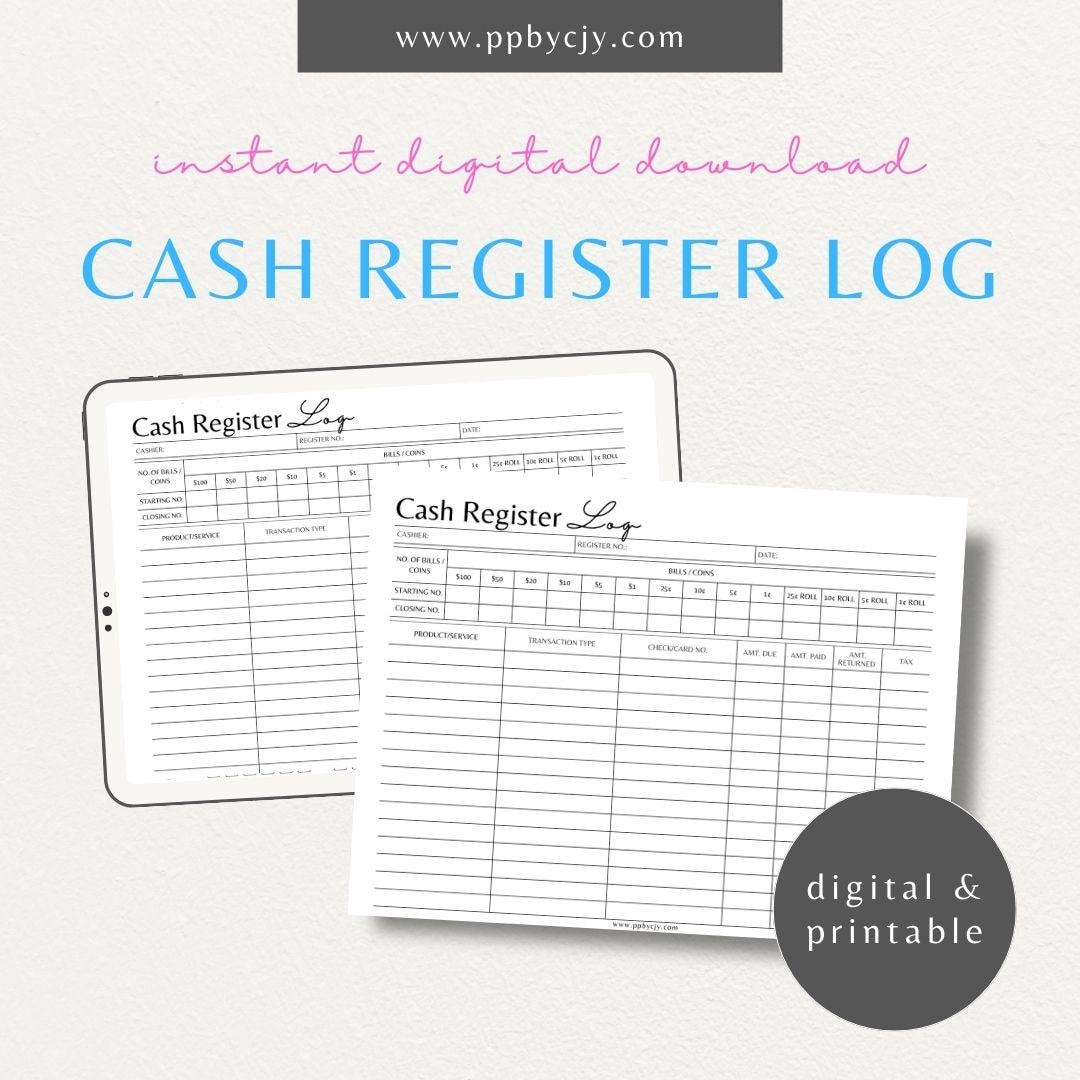 Cash Register Log Printable Template | Digital Download | Daily Sales ...