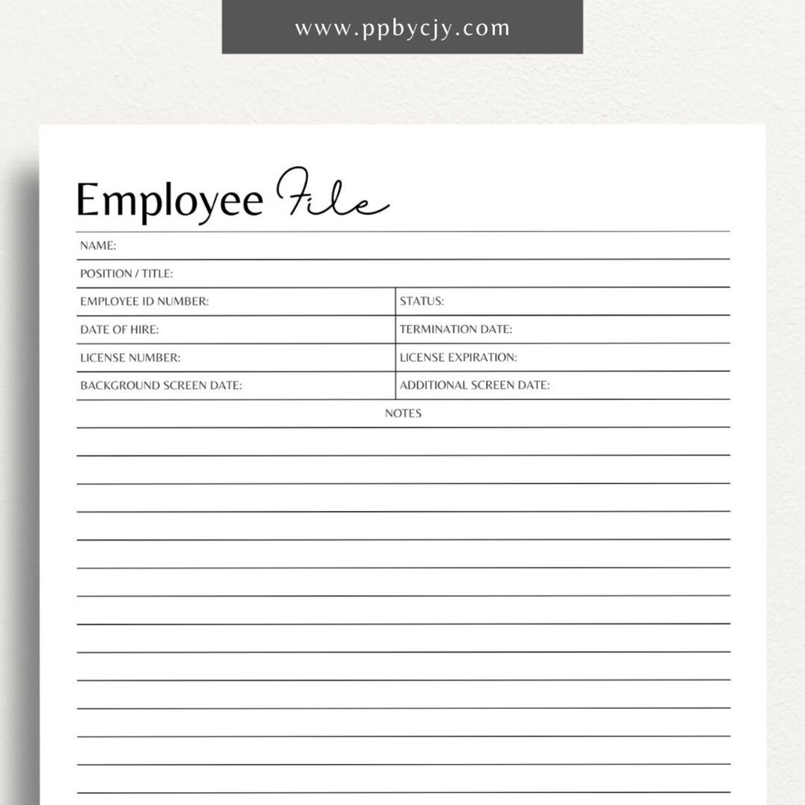Employee File Information Sheet | Human Resources Personnel Record ...