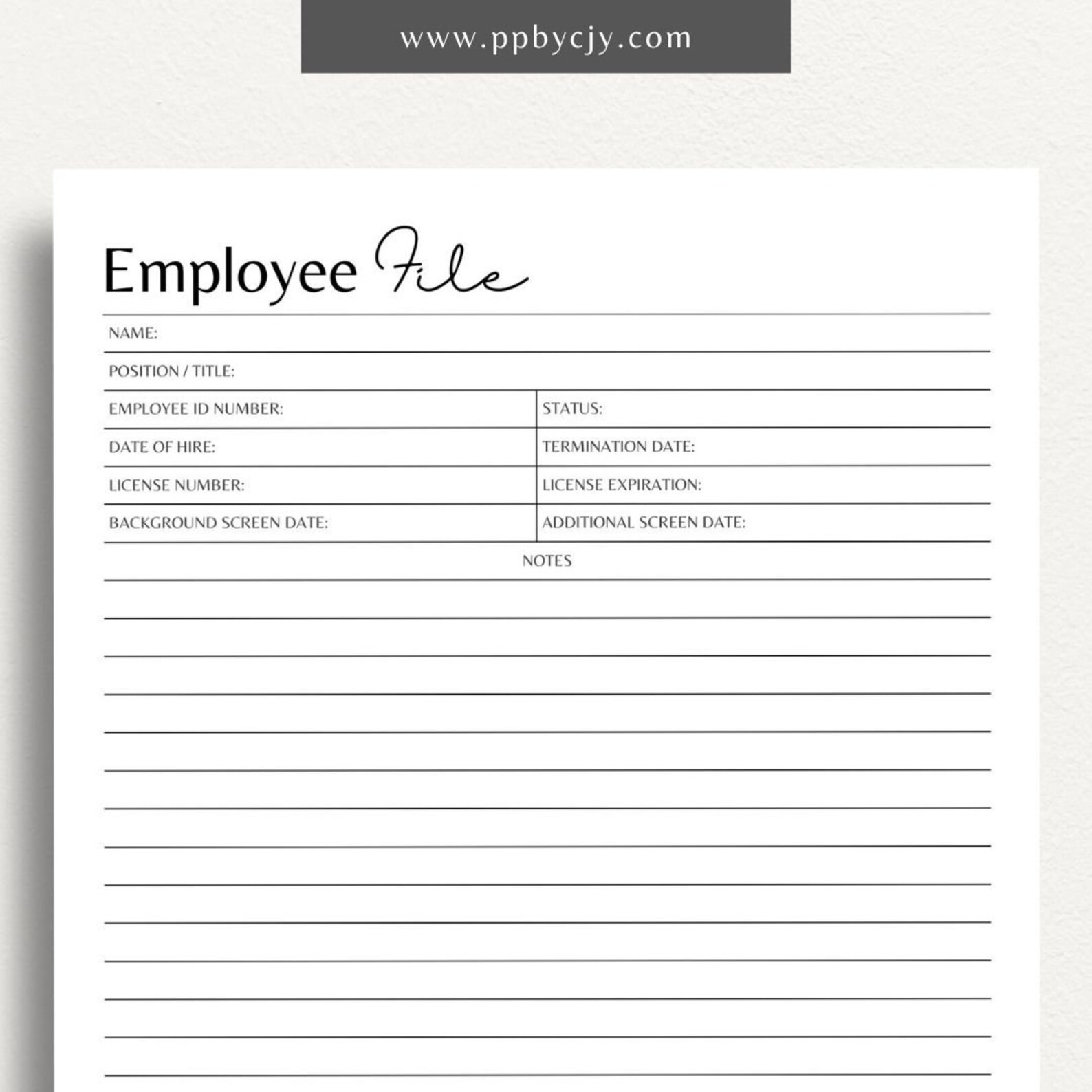 Employee File Information Sheet | Human Resources Personnel Record ...