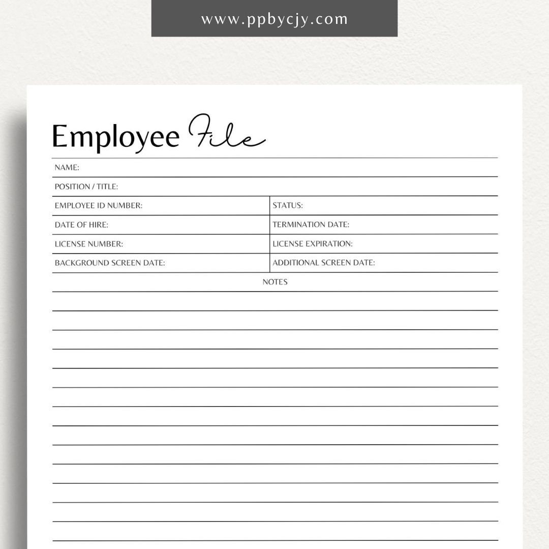 Employee File Information Sheet | Human Resources Personnel Record ...