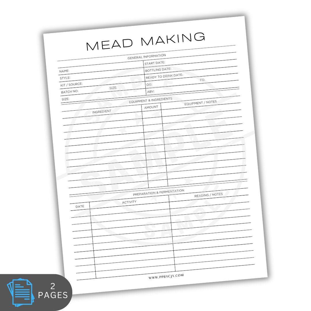 Mead Making Planner Printable Template | Digital Download | Homebrew ...
