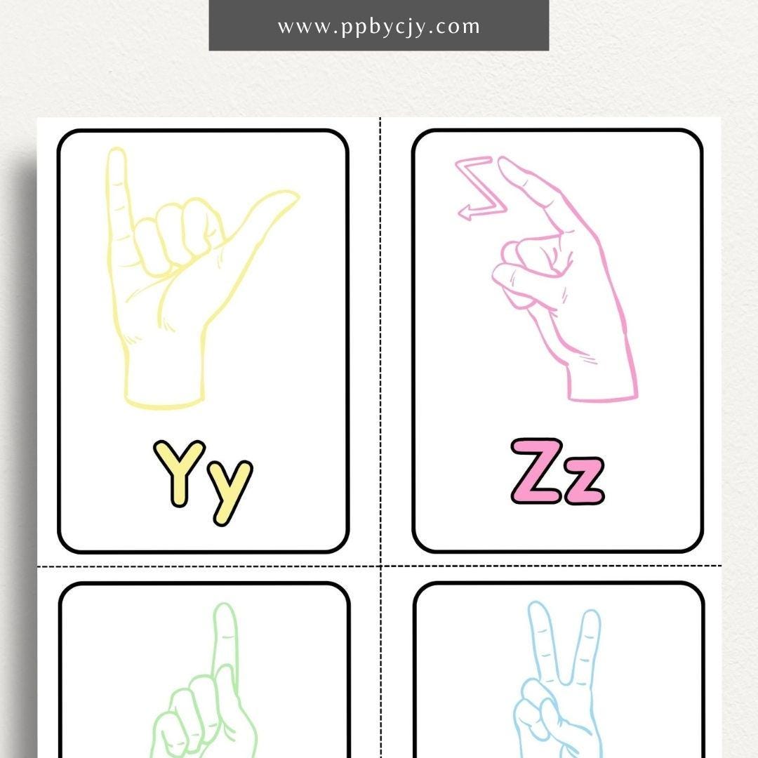 ASL Alphabet & Number Flashcards Printable 4 per Page Print and Cut ...