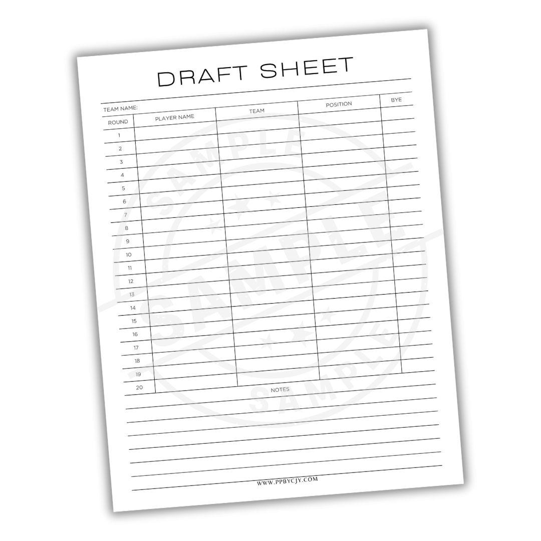 Fantasy Football Draft Sheet Printable Template | Digital Download ...