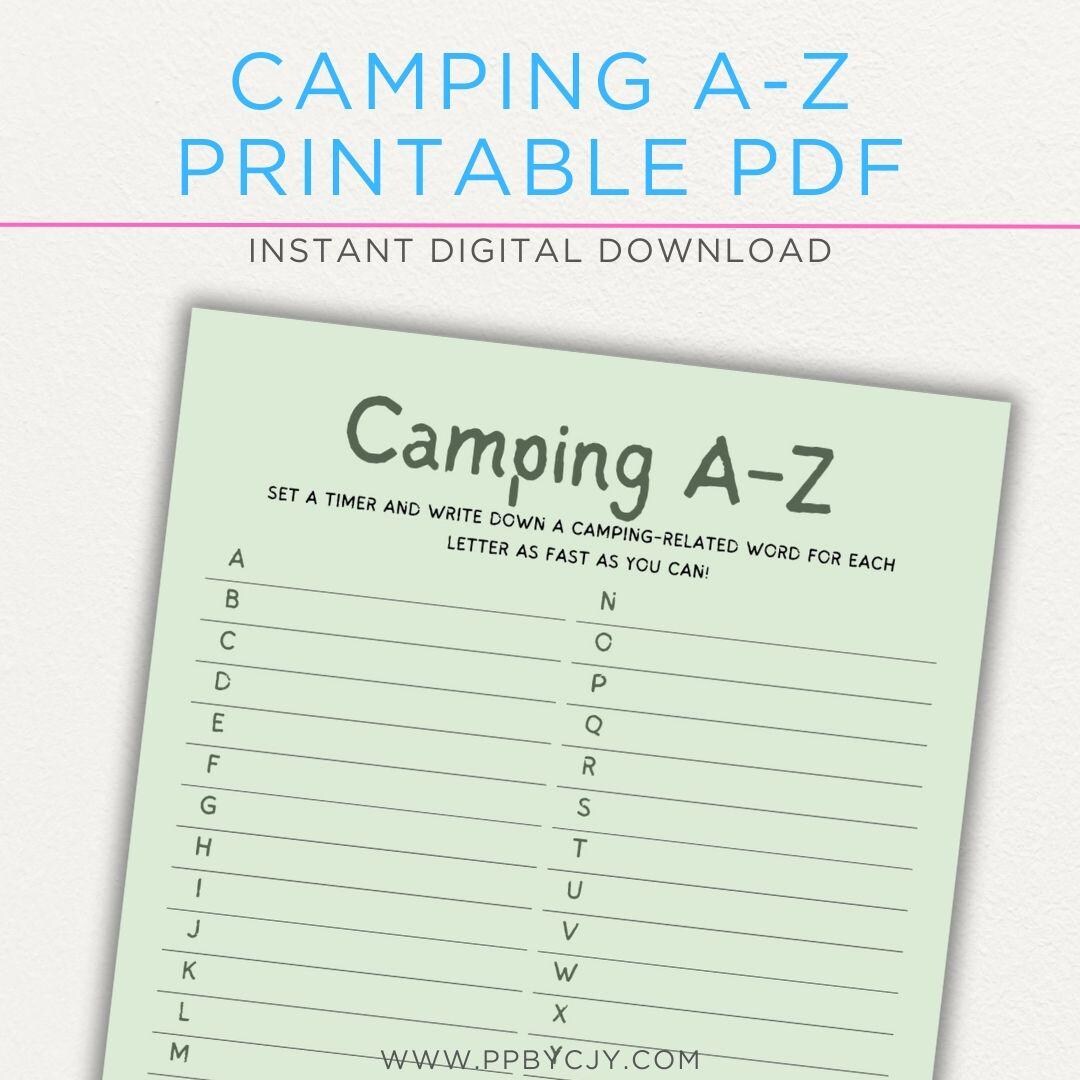 Campground A-Z Game Printable Template | Outdoor Adventure Game for ...