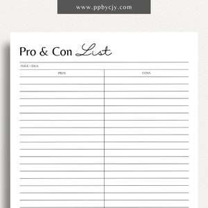 Decision Making Pro Con List | Choice Comparison Decision Helper ...