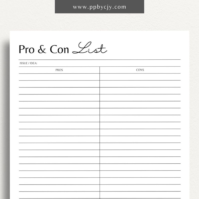 Decision Making Pro Con List | Choice Comparison Decision Helper ...