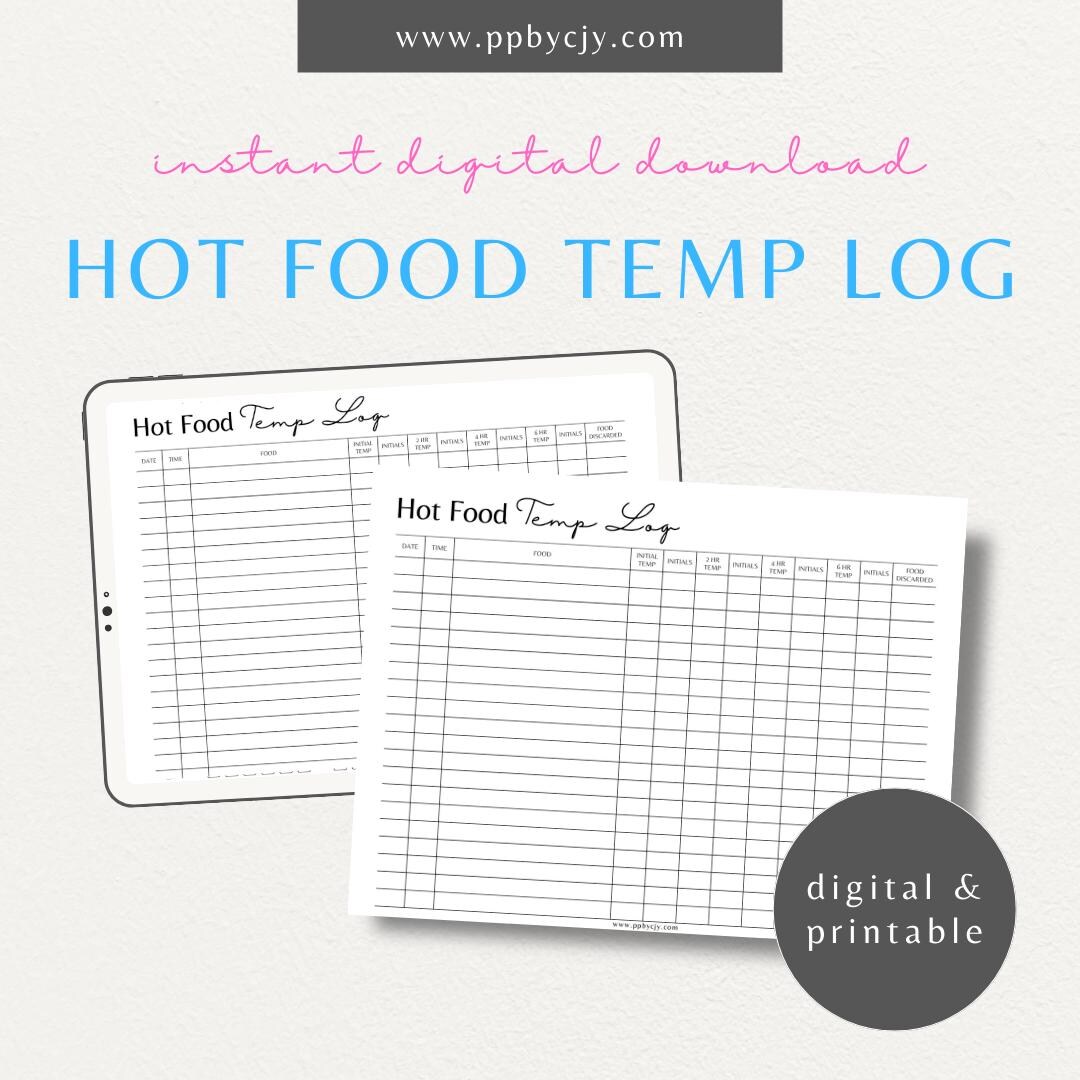 Hot Food Temp Log Printable Template | Instant Digital Download ...
