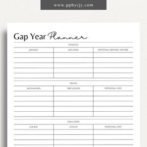 Gap Year Planner Printable Template | Instant Digital Download | Travel ...