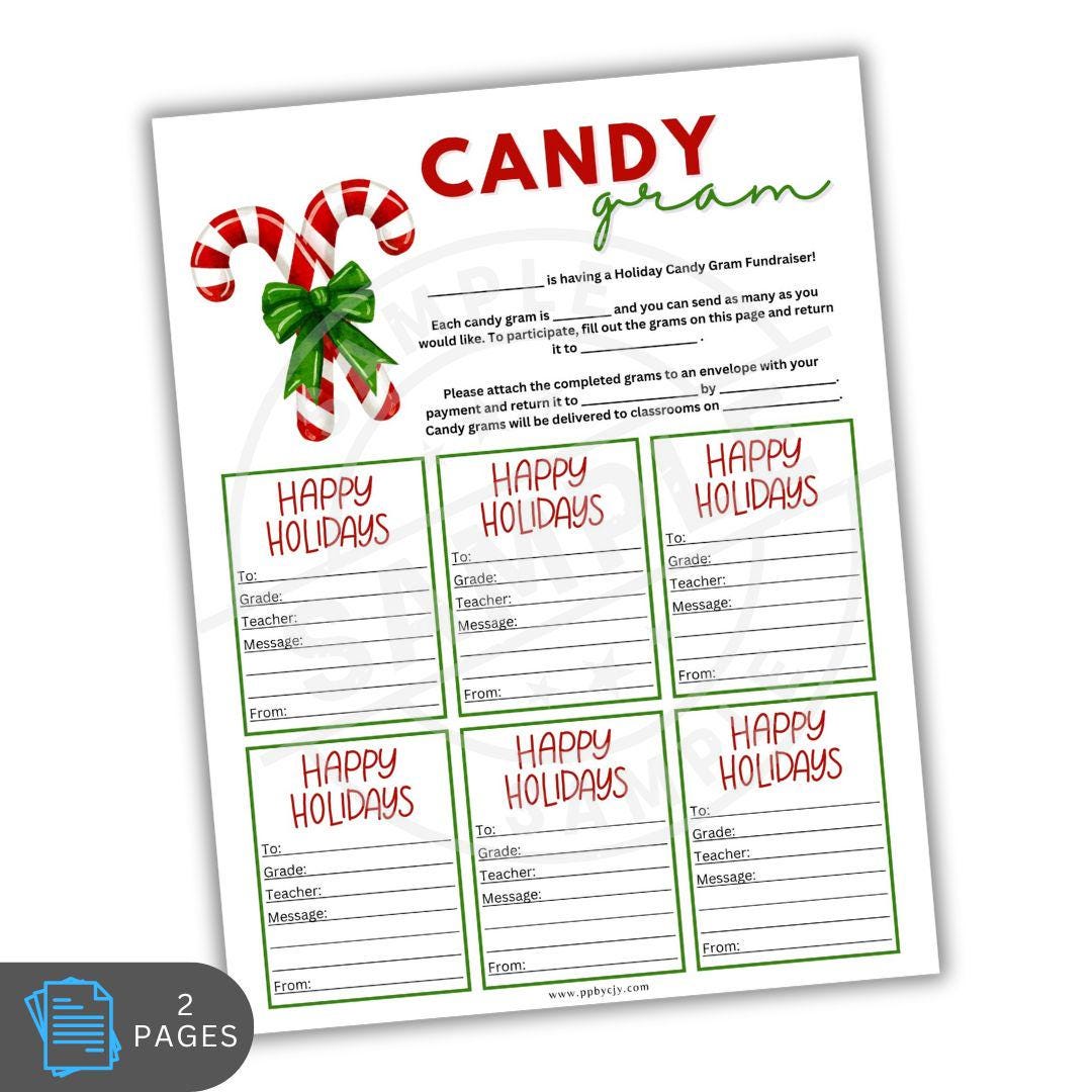 Holiday Candy Cane Gram Fundraiser Form Printable PDF | Christmas ...
