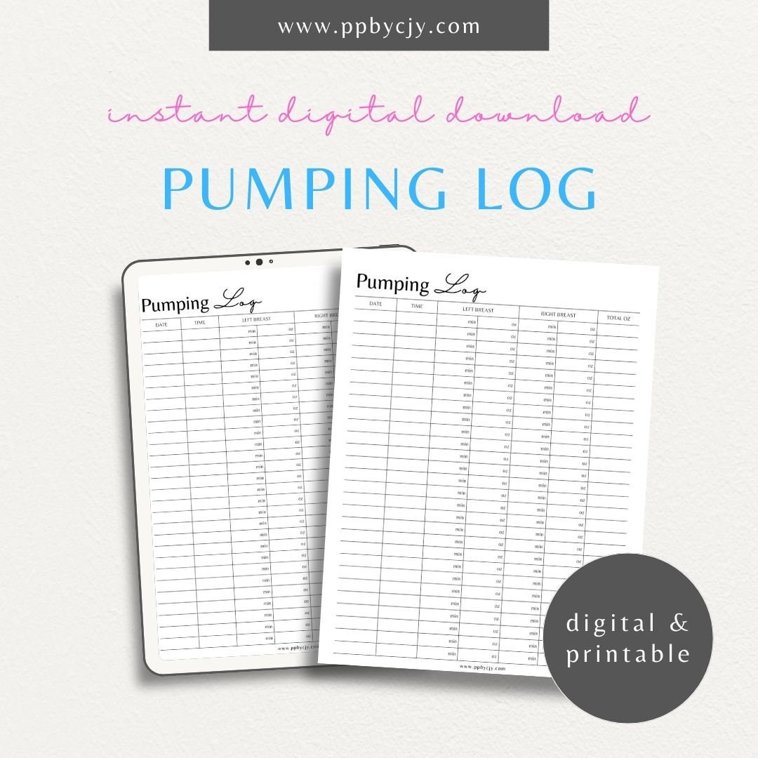 Breastfeeding Pumping Log | Milk Production Breast Pump Session Tracker ...