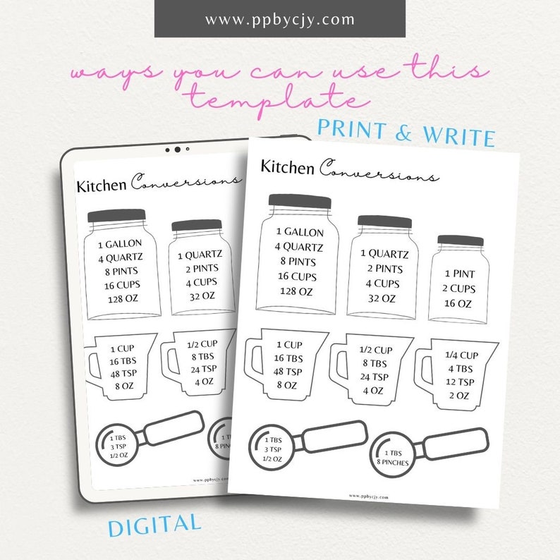 Kitchen Conversion Measurement Chart Cooking Baking Measurement Guide ...