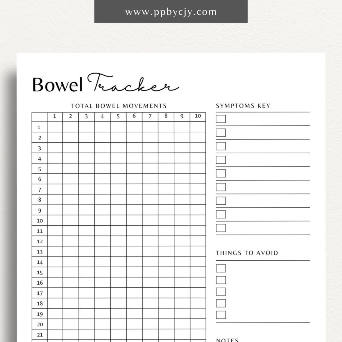 Bowel Movement Tracker Digestive Habits Bowel Function Log Stool ...