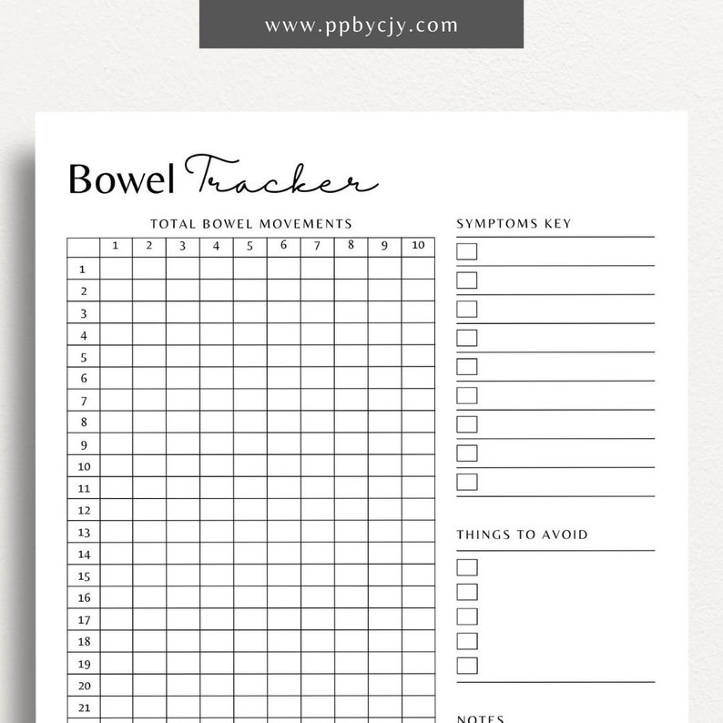 Bowel Movement Tracker | Digestive Habits Bowel Function Log | Stool ...