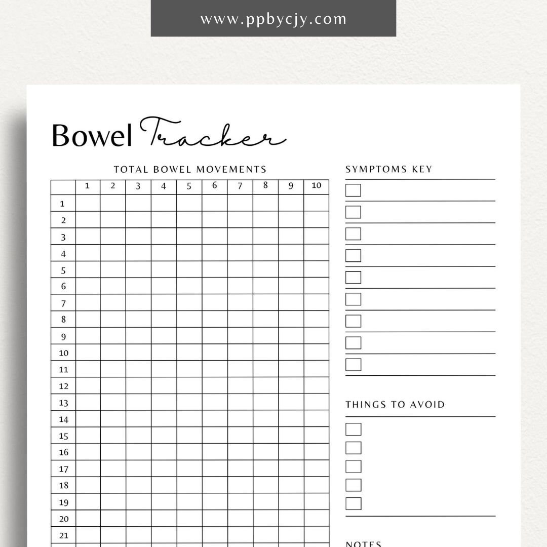 Bowel Movement Tracker | Digestive Habits Bowel Function Log | Stool ...