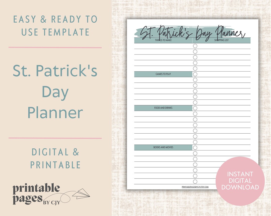 St Patricks Day Party Planner Printable Template St Patty - Etsy