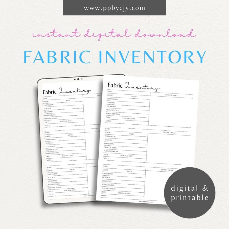 Fabric Stash Inventory Sheet | Sewing Project Textile Supplies Log ...