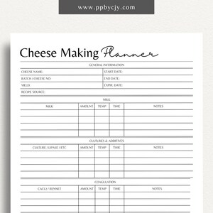 Cheese Making Planner Printable Template Digital Download Homemade ...